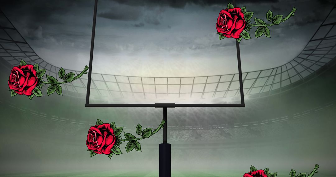 Red Roses Under Football Goalpost at Stadium