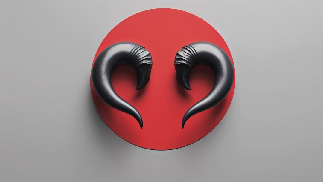 Black curved demon horn sculptures on red disc minimal art - Free Stock ...