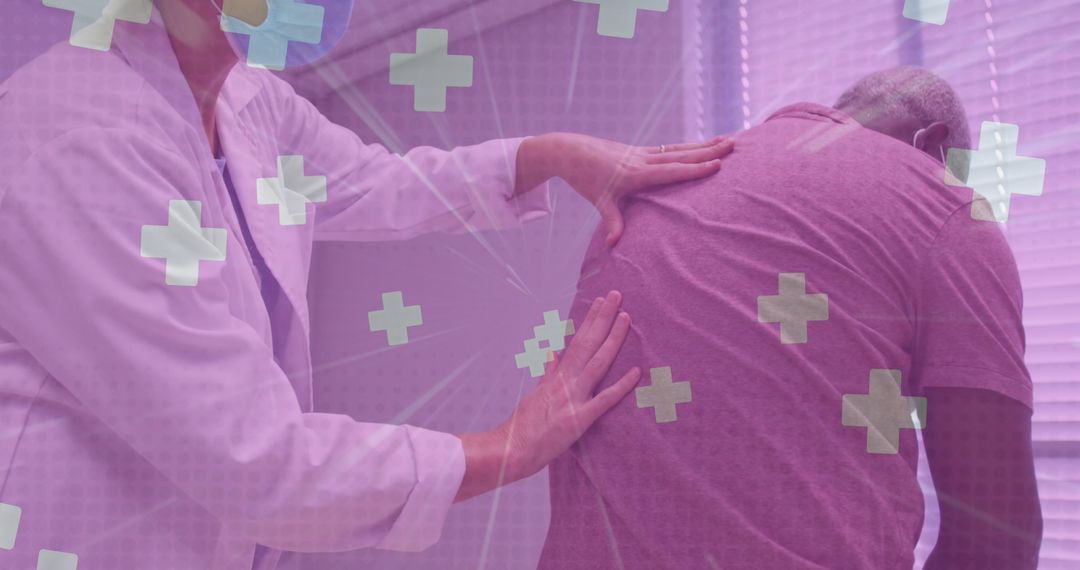 Doctor checking back pain in senior patient with medical symbols - Free ...