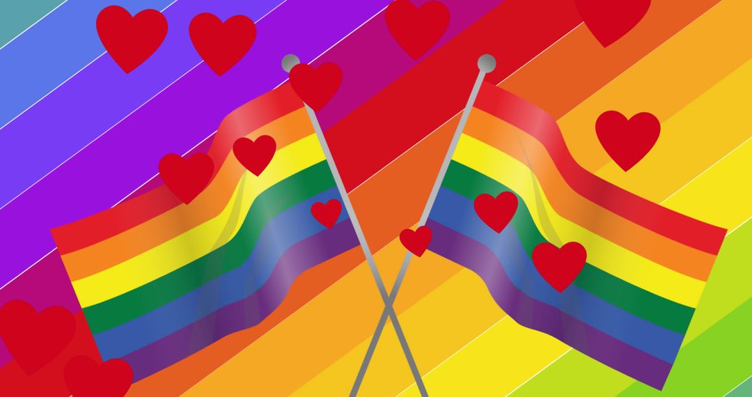 LGBTQ Pride Flags with Falling Red Hearts on Rainbow Background - Free ...