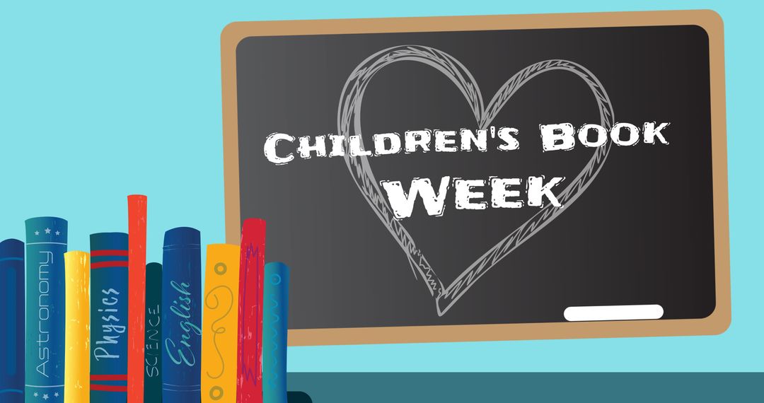 Children's Book Week Celebration Blackboard and Colorful Books