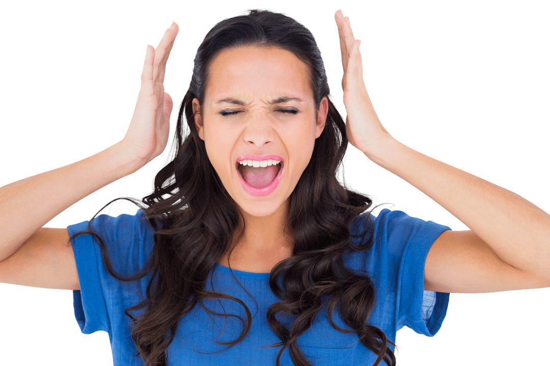 Angry Young Woman Shouting Expression Isolated on Transparent Background