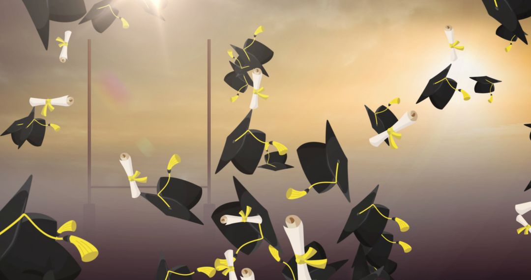 Graduation Caps and Diplomas in Sunset Sky - Free Stock Photo | Pikwizard