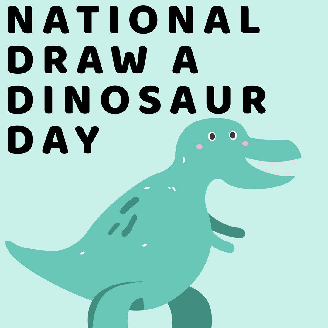 Cartoon Dinosaur Celebrating National Draw a Dinosaur Day - Download ...