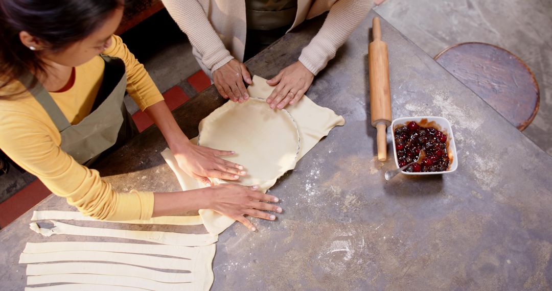 Mother and Daughter Baking Together Flattening Dough - Free Stock Photo ...