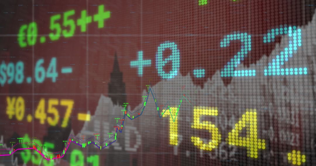 Digital Currency Values with Dynamic Line Chart Over Red Grid ...