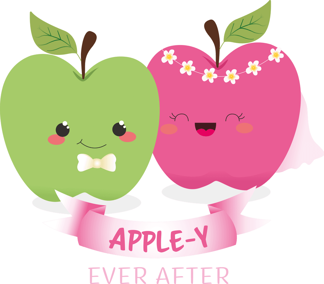 Transparent cute apple wedding design with smiling fruit couple - Free ...