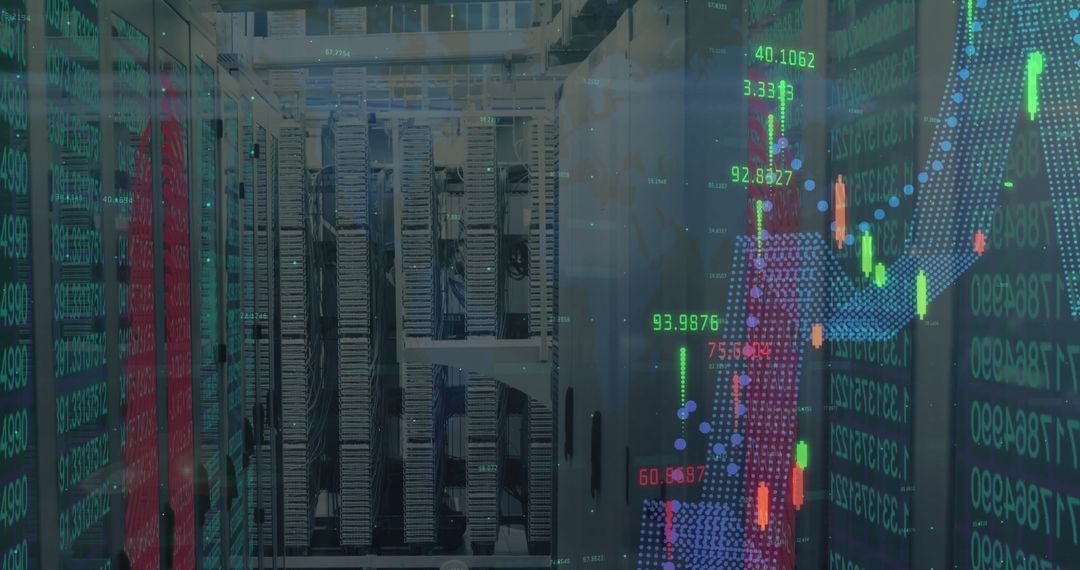 Server Room With Digital Codes and Stock Charts Overlay - Free Stock ...