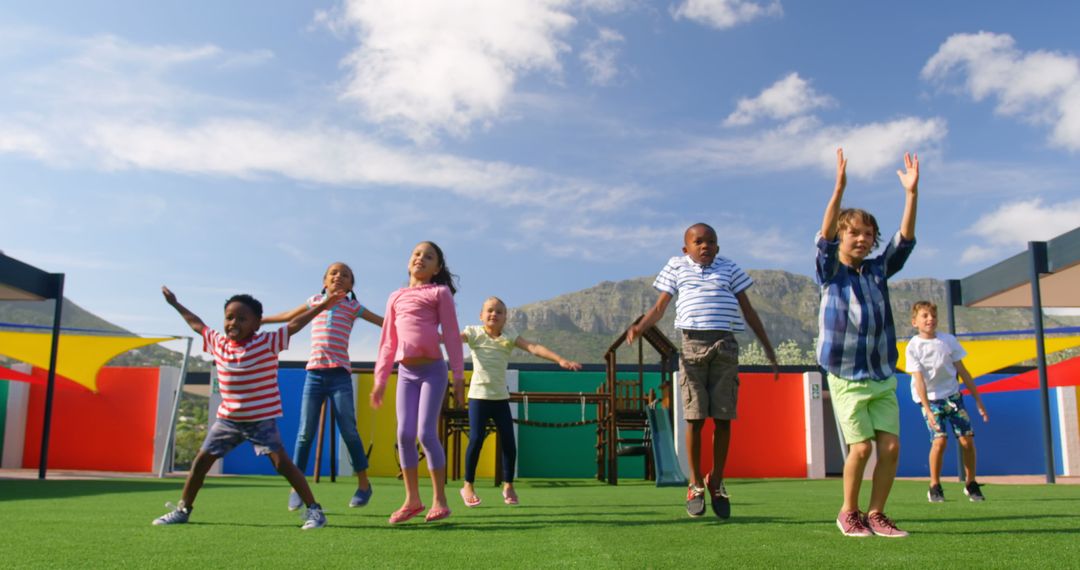 Children Enjoying Outdoor Recess at School on Sunny Day