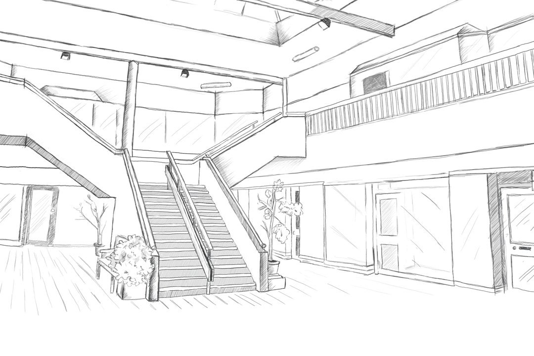 Transparent Interior Illustration with Stairs and Modern Design