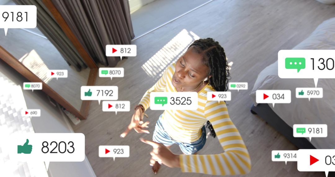Creative Social Media Influencer Dancing Amid Engagement Symbols - Free ...