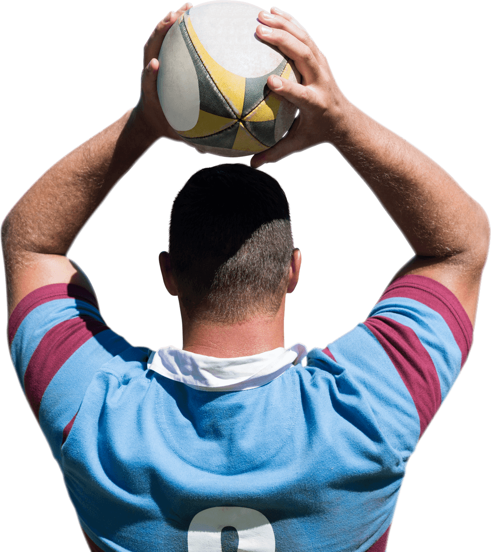 Rugby Player Holding Ball Overhead on Transparent Background - Free ...