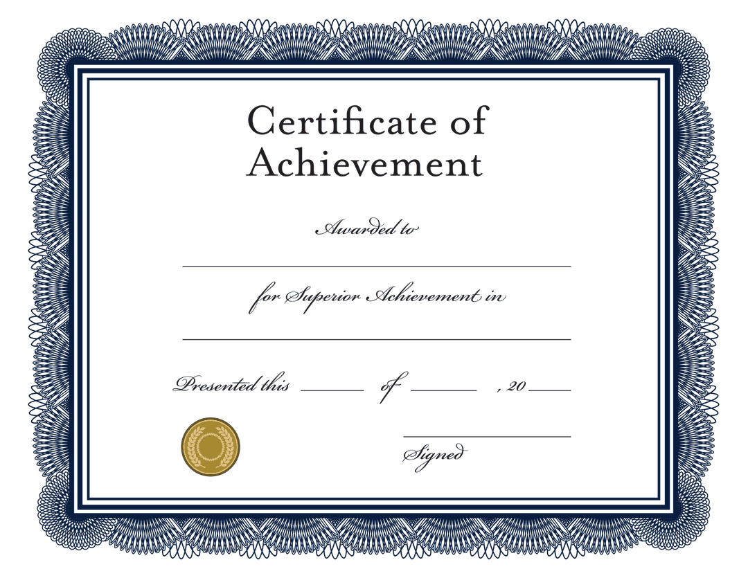 Certificate of Achievement Vector on Transparent Background - Free ...