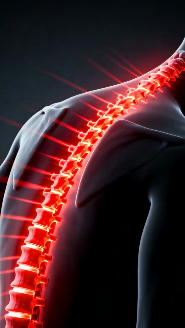 Pulsing Red Spine Animation Showing Vertebrae and Nerve Flow for ...