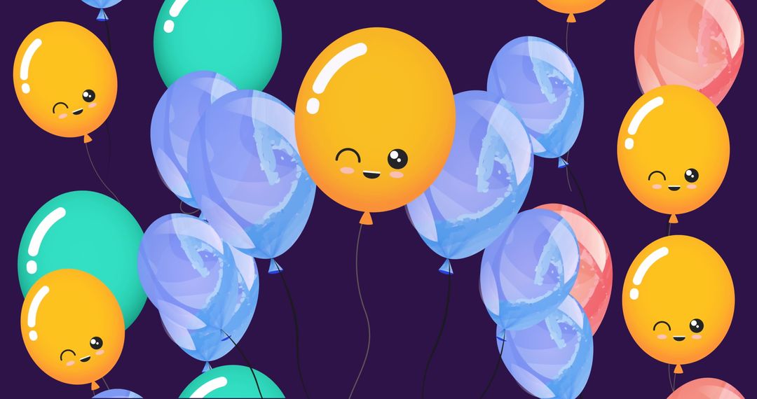 Colorful balloons on purple background with animated faces - Free Stock ...