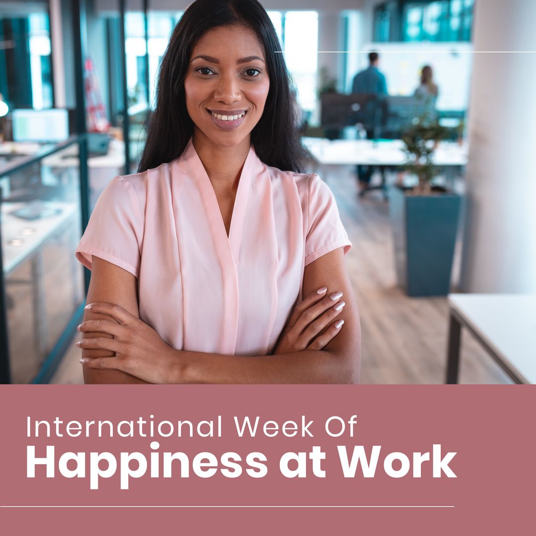 Confident female employee celebrating happiness at work - Free Stock Template | Pikwizard