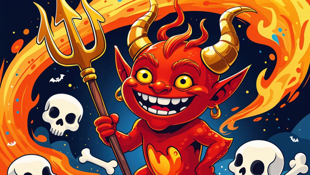 Playful Red Demon with Trident in Mystical Fiery Landscape - Free Stock ...