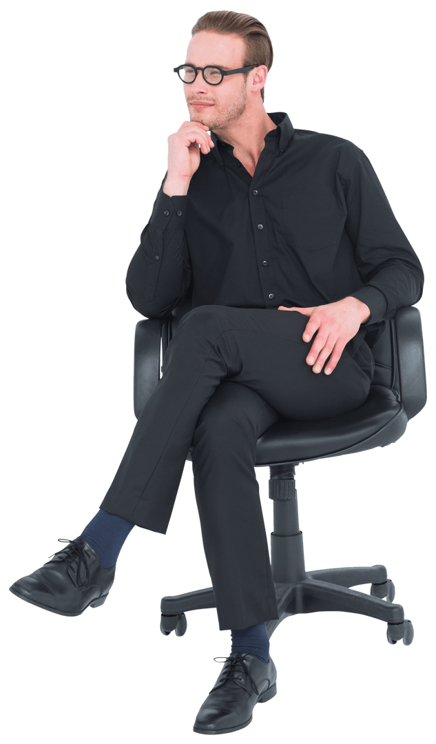 Thoughtful Businessman Sitting on Transparent Swivel Chair - Download ...