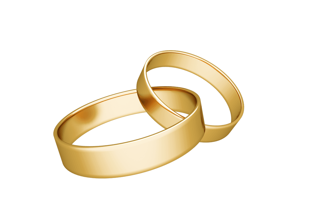 Two Elegant Gold Wedding Rings on Transparent Background