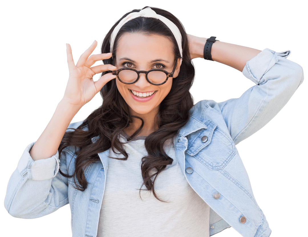 Smiling Woman with Sunglasses on Transparent Background