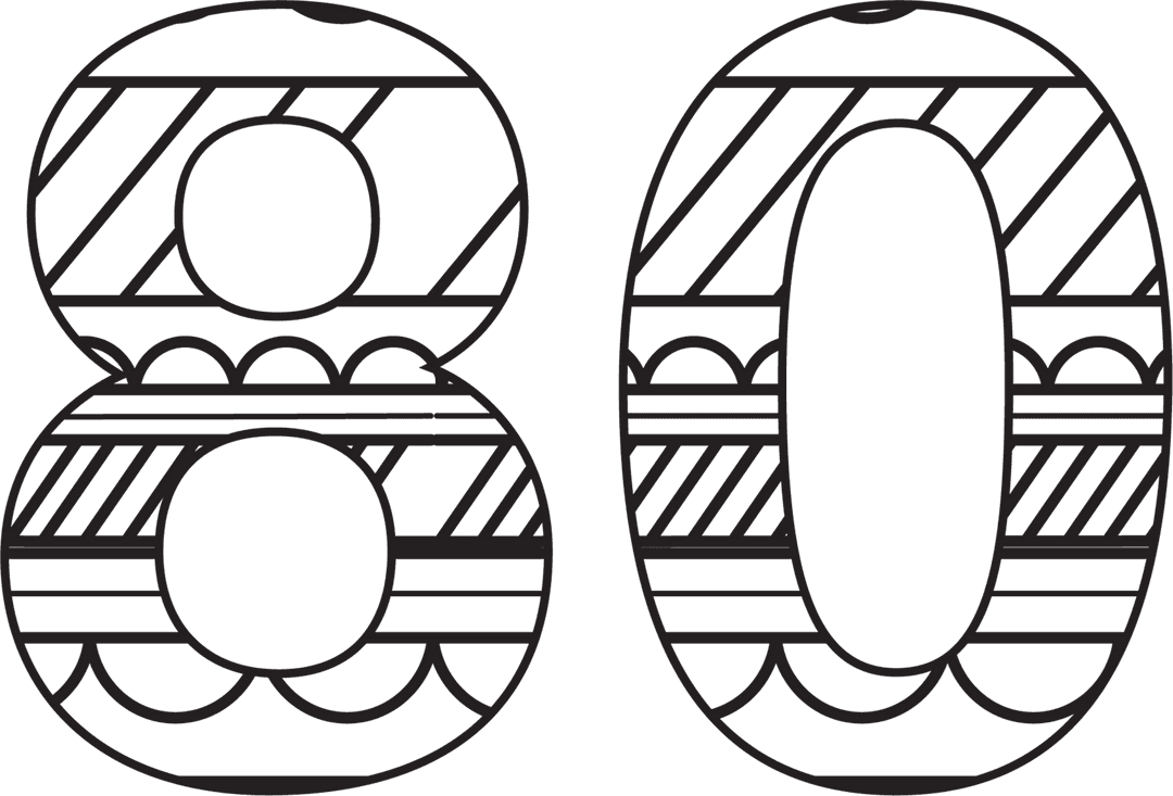Decorative Black Number 80 on Transparent Background