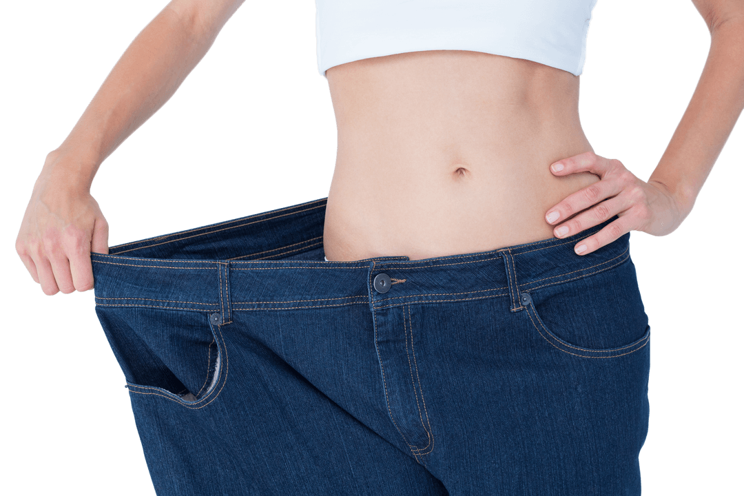 Transparent Large Jeans on Slim Woman Highlighting Dramatic Weight Loss ...