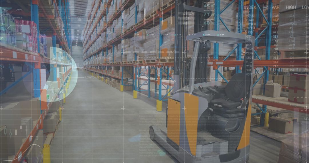 Warehouse Forklift with Digital Analytics Overlay Shows Modern ...