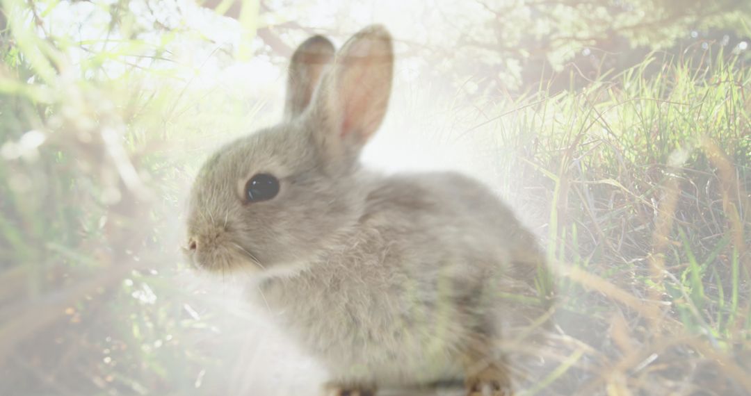 Cute Fluffy Rabbit in Sunlit Forest Clearing