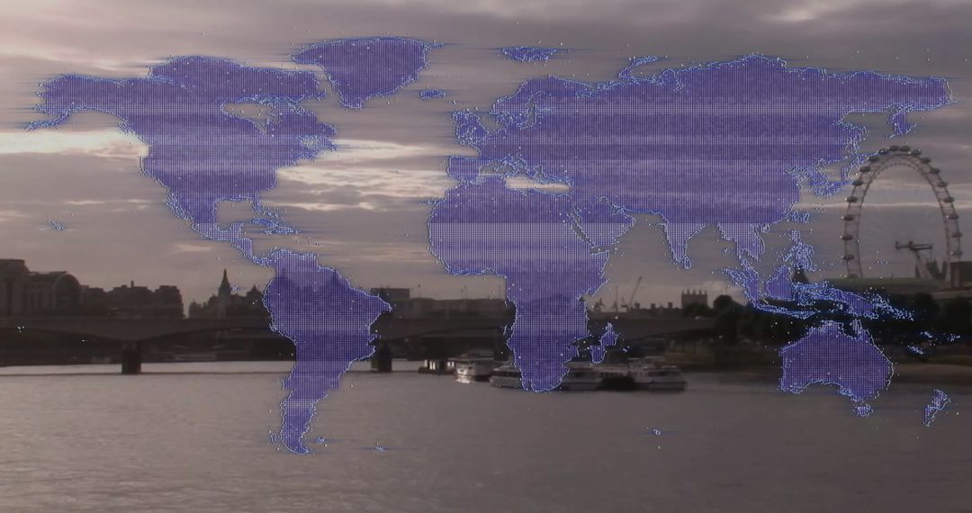 Semi-Transparent World Map Overlay on Urban Riverside - Free Stock ...