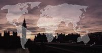 World Map Overlay on London Skyline at Sunset - Download Free Image ...