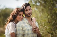 Romantic Couple Posing in Tranquil Farm Setting Under Sunlight ...