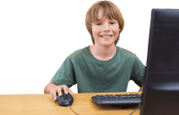 Caucasian Boy Using Computer with Keyboard and Mouse Transparent ...