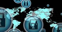 World Map with Digital Lock Icons Representing Global Cybersecurity ...