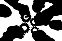 Transparent Digital Illustration of Hands Holding Cogs for Industrial ...