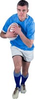 Transparent portrait of rugby player running with rugby ball ...