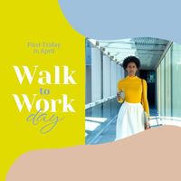 Walk to Work Day Awareness Poster with African American Businesswoman ...