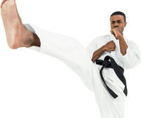 Martial Artist Demonstrating High Karate Kick Transparent Background ...