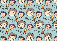 Playful Cartoon Faces with Awards Pattern on Transparent Background ...