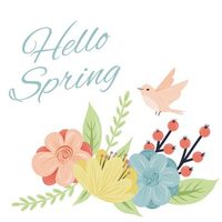 Hello Spring Floral Background with Bird and Flowers for Event ...