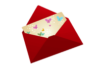 Transparent Red Open Envelope with Decorative Card and Butterflies ...
