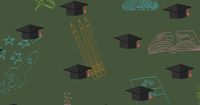 Digital Pattern of Mortarboards and Educational Doodles on Chalkboard ...