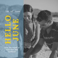 Hello June with Happy Caucasian Couple Enjoying Beach - Download Free ...