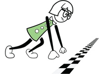 Artistic Cartoon Female Sprinter at Track Starting Line on Transparent ...