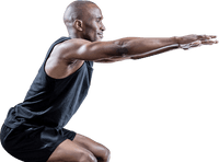 Side View of Muscular Man Performing Squat Exercise in Transparent ...