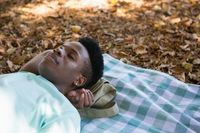 Relaxed Individual Sleeping Outdoors on Picnic Blanket - Download Free ...