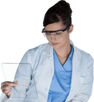 Transparent Innovative Scientist Holding Digital Panel with Safety ...