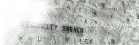 Transparent crumpled paper with security breach text and code symbols ...