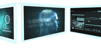 Futuristic Transparent Screens Illustrating Digital Data Processing ...