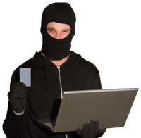 Transparent Hacker Holding Laptop and Credit Card Wearing Black Mask ...