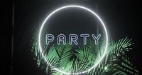Neon Party Sign with Palm Leaves in Retro Futuristic Style - Download ...